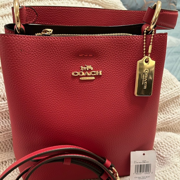 Coach | Bags | Coach Small Town Bucket Red Pebbled Leather Convertible ...